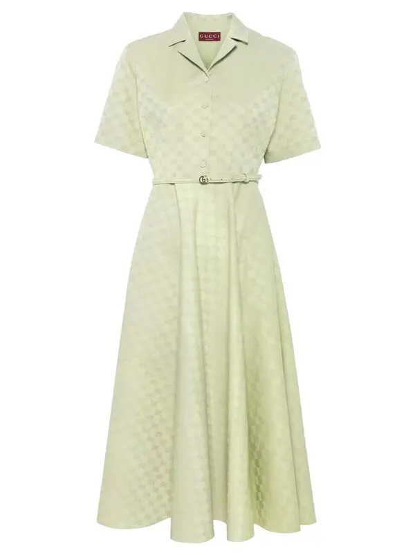 Gucci Gg-jacquard Midi Shirt Dress - Green