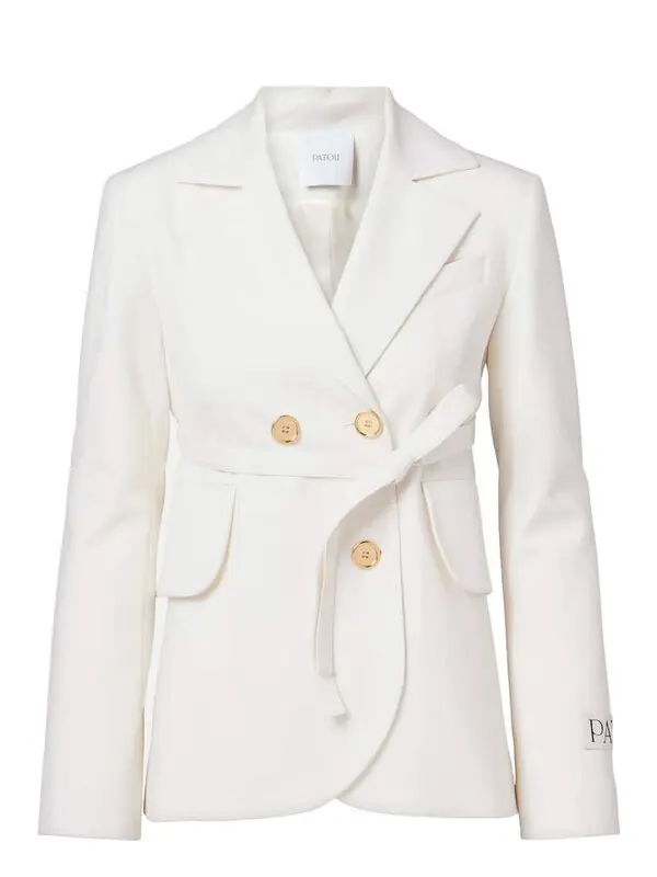 PATOU Double-breasted Belted Wool-blend Blazer - White