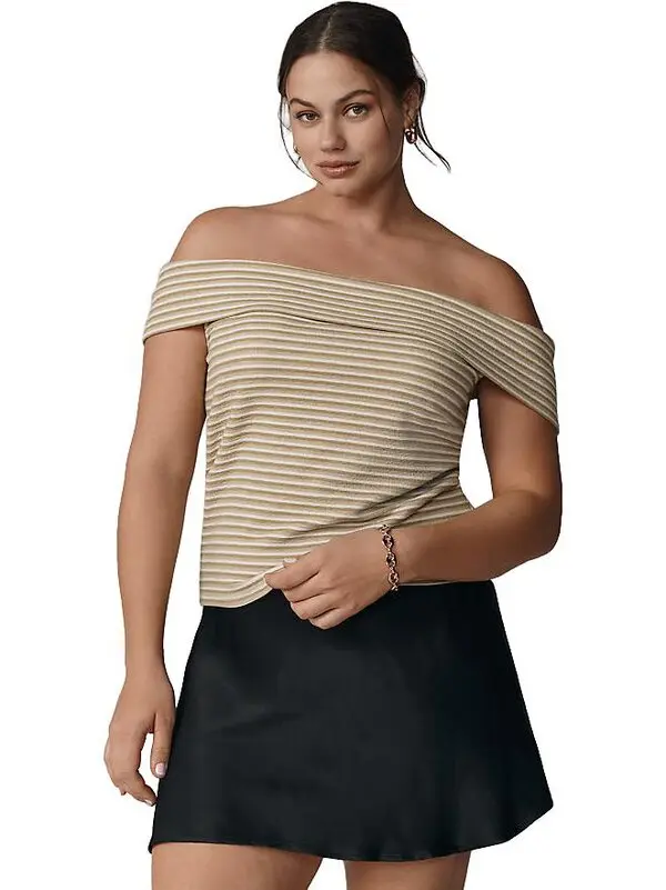 MON RENN Off-the-shoulder Top - Sage Stripe