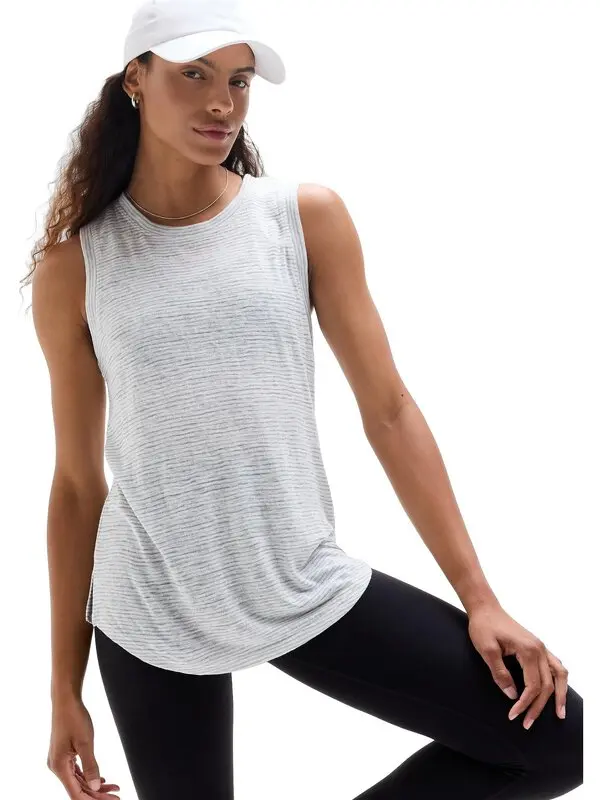 Athleta Breezy Relaxed Tank - Cobblestone Grey Stripe