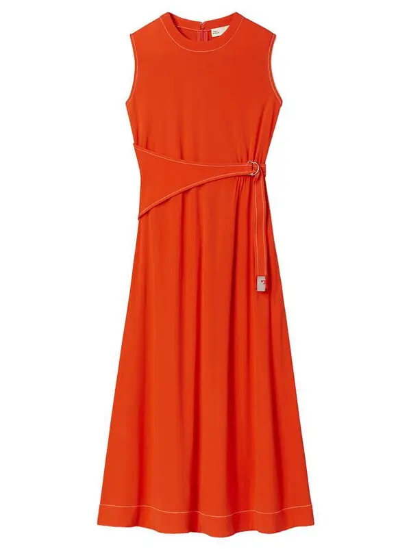 Tory Burch Belted Jersey Dress - Deep Poppy