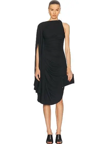 Bottega Veneta Asymmetrical Ruched Midi Dress - Black