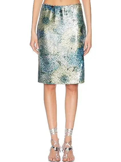 PRISCAVERA Sequin Embellished Midi Skirt - Silver Dew