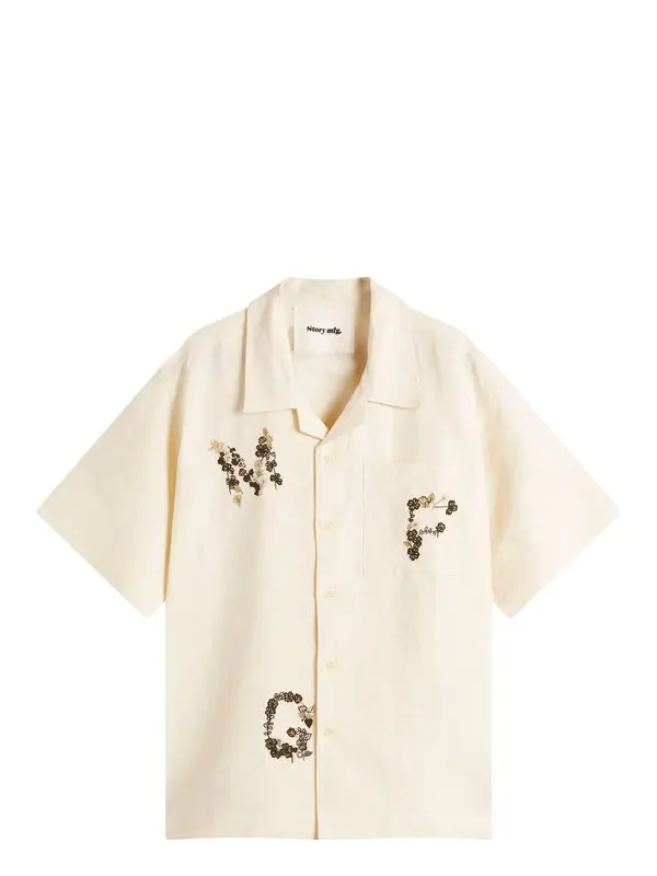 STORY MFG. Embroidered Greetings Shirt - Ecru Clover Embroidery
