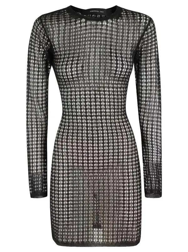 Federica Tosi Open-knit Long-sleeve Dress - Black
