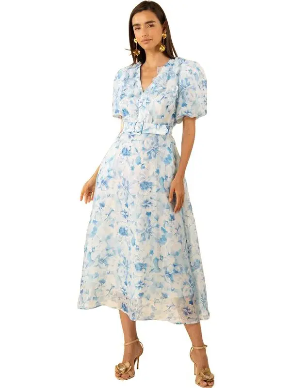 Hale Bob Nellie Floral Trim Dress - Blue