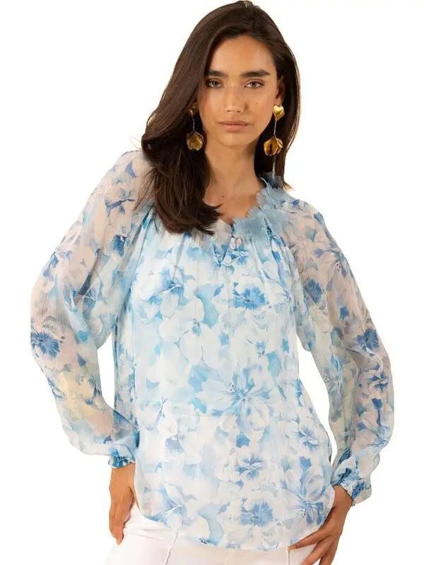 Hale Bob Jolie Floral Silk Top - Blue