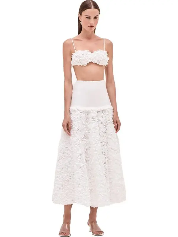 Alexis Risi Floral Appliqué Cropped Top - White