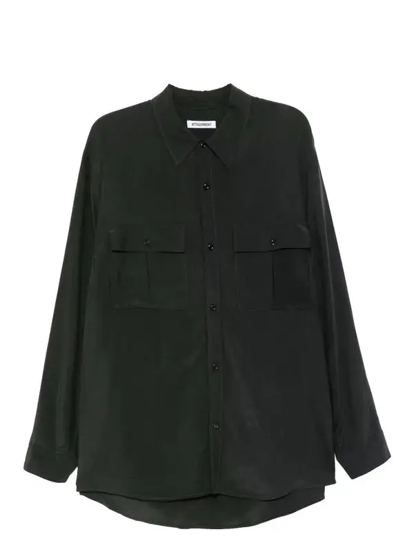 Attachment Fibril Taffeta Patch Pocket Shirt - Green