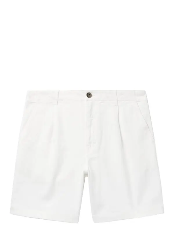 Mr P. Straight-leg Pleated Organic Cotton-blend Twill Shorts - White