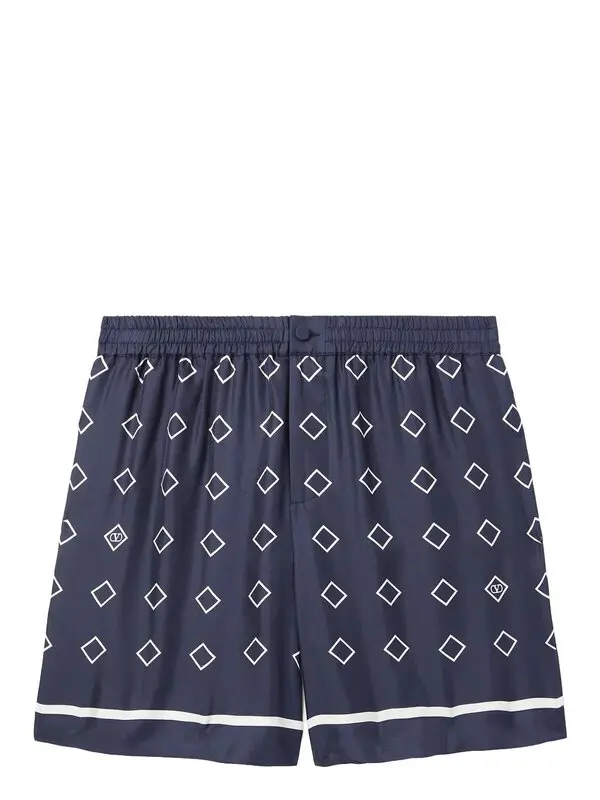 Valentino Garavani Printed Straight-leg Silk-twill Shorts - Blue