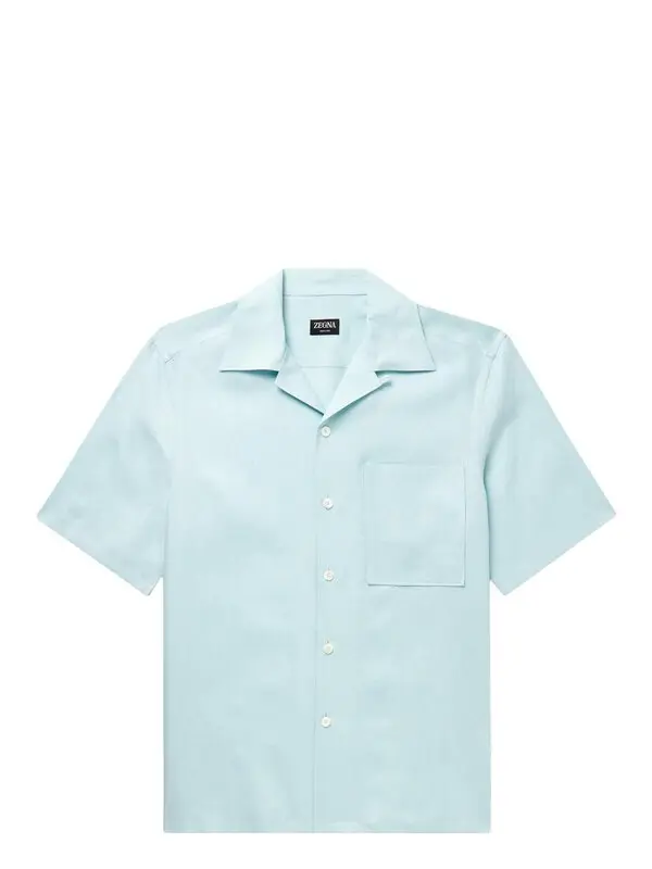 Zegna Convertible-collar Oasi Linen Shirt - Green