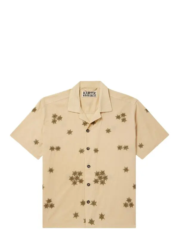 KARTIK RESEARCH Camp-collar Embroidered Cotton Shirt - Neutrals