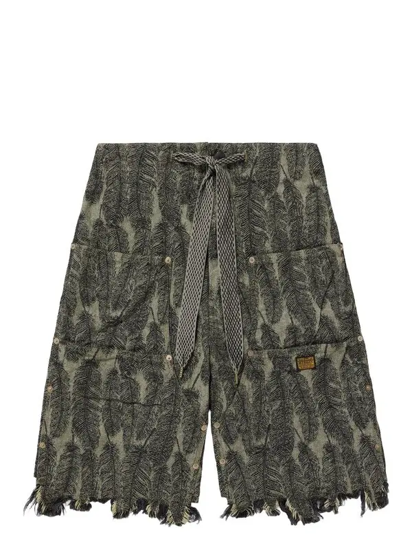Kapital Magpie Straight-leg Cotton-jacquard Shorts - Green