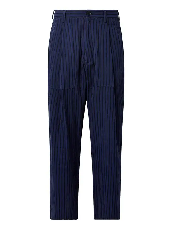 KARDO Yuki Wide-leg Pleated Striped Trousers - Blue