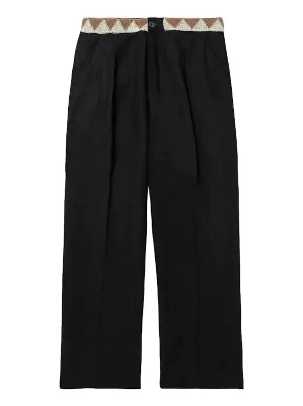 KARTIK RESEARCH Wide-leg Embellished Pleated Linen Trousers - Black
