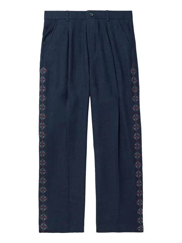 KARTIK RESEARCH Pleated Embroidered Trousers - Blue