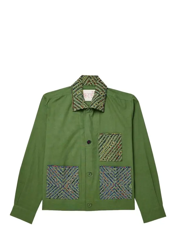KARDO Bodhi Appliquéd Embroidered Cotton Overshirt - Green