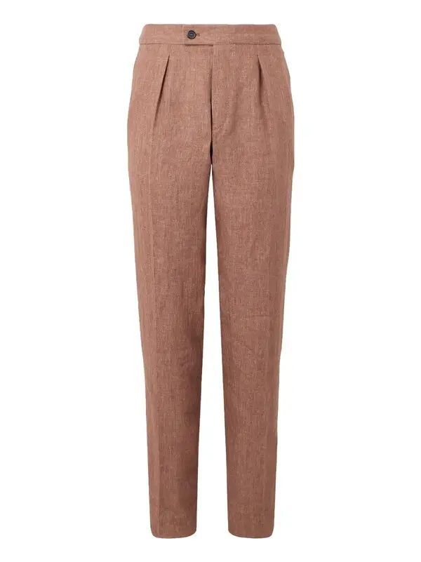 SLOWEAR Venezia 1951 Slim-fit Tapered Linen Suit Trousers - Brown