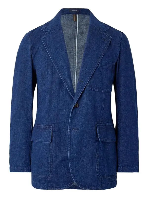 DRAKE'S Denim Blazer - Blue