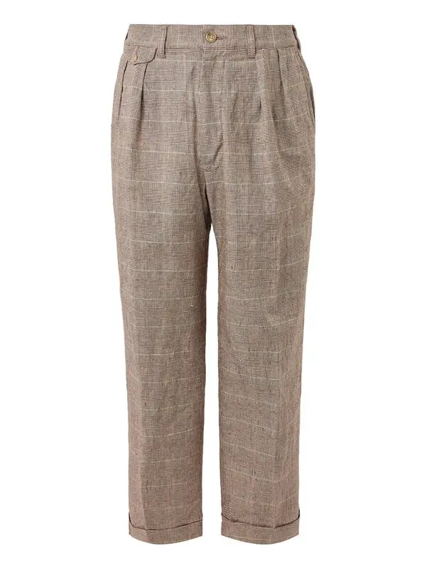 BEAMS Straight-leg Pleated Prince Of Wales Checked Suit Trousers - Brown