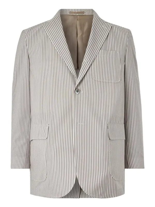 BEAMS 3b Striped Wool Blazer - Gray