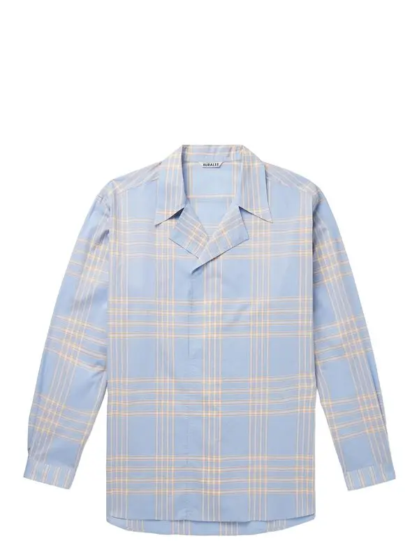 Auralee Camp-collar Checked Cotton Shirt - Blue