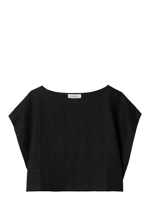 Suzie Kondi Kori Cropped Linen Top - Black
