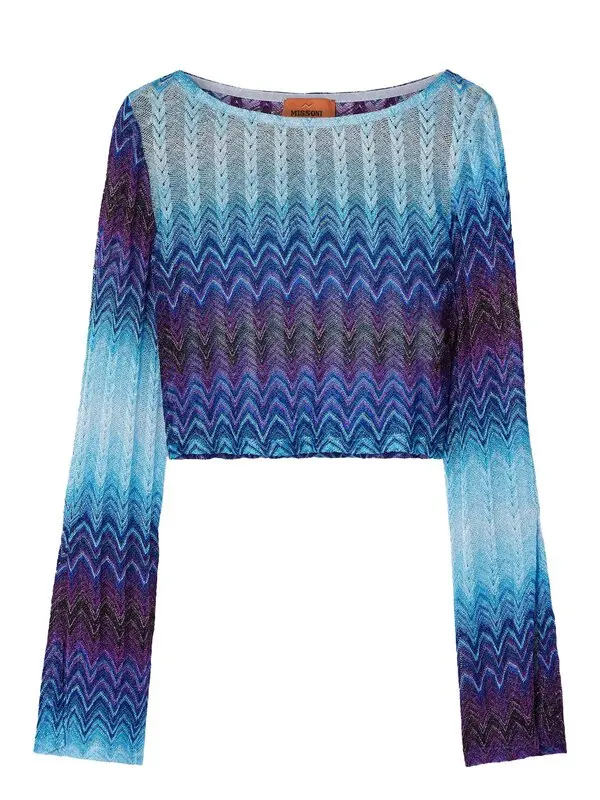Missoni Cropped Ombré Metallic Crochet-knit Top - Blue