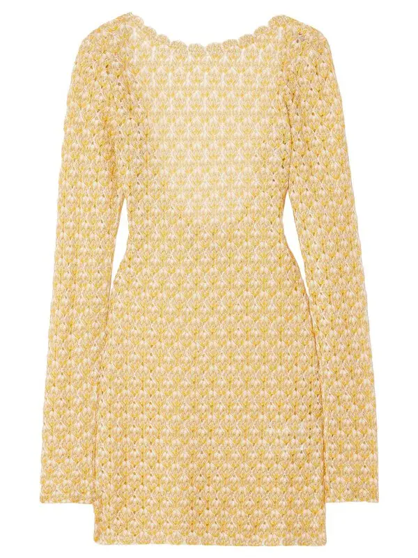 Missoni Scalloped Metallic Crochet-knit Mini Dress - Yellow