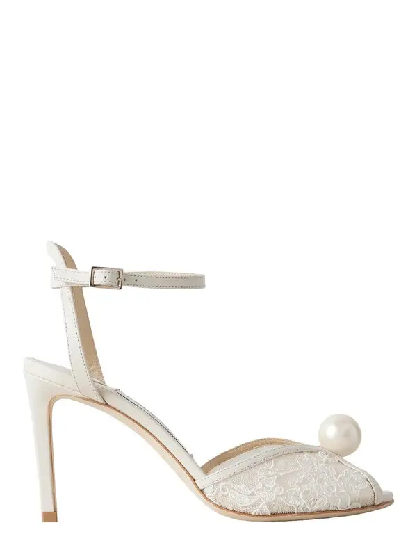 JIMMY CHOO Sacora 85 Embellished Leather-trimmed Lace Sandals - Neutrals