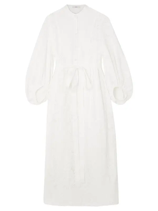 Erdem Belted Cotton-lace Midi Shirt Dress - Ivory