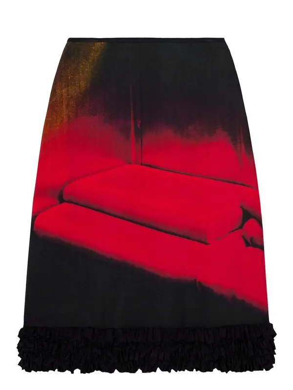 JIL SANDER Printed Satin Midi Skirt - Red