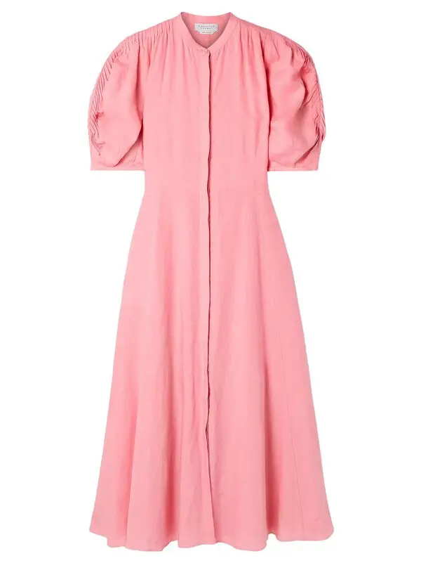 Gabriela Hearst Arabella Pintucked Linen Maxi Dress - Pink