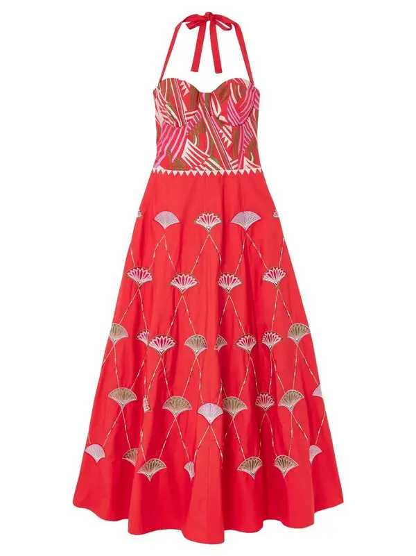 EMPORIO SIRENUSE Lotty Embroidered Midi Dress - Red