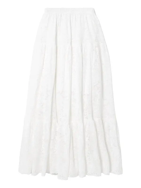 Erdem Tiered Cotton-lace Midi Skirt - Ivory