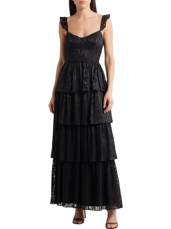 Lulus Magnolia Tiered Organza Gown - Black
