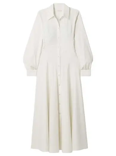 DIOTIMA Lewis Crocheted Cotton-trimmed Wool Maxi Shirt Dress - Ivory