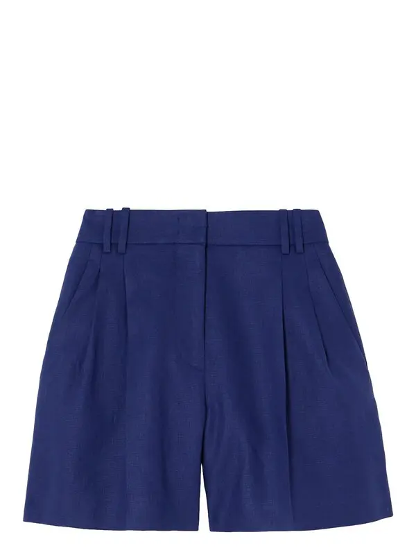 Another Tomorrow Pleated Linen Shorts - Blue