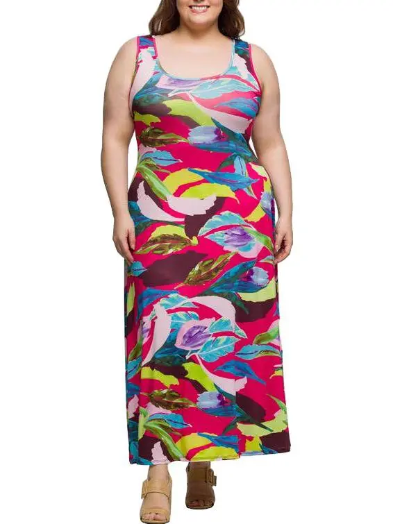 24SEVEN COMFORT APPAREL Print Maxi Dress - Blue Multi
