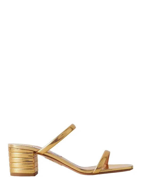 AQUAZZURA Riviera Chain 50 Mirrored-leather Mules - Gold