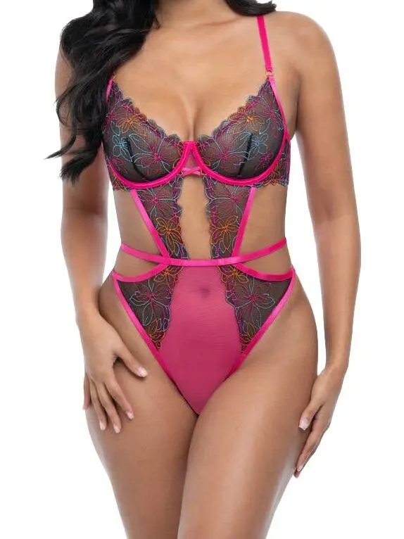 OH LA LA CHERI Saracita Embroidered Mesh Underwire Teddy - Exotic Daydream 032/pink Yarro