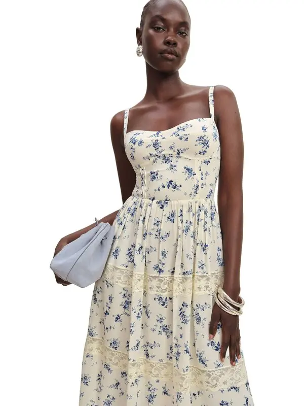 REFORMATION Dina Lace Midi Dress - Blue