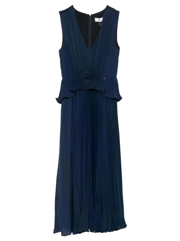 NISSA Plissé Midi Dress - Blue