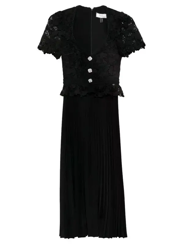 NISSA Lace Panels Maxi Dress - Black