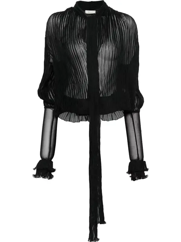 Blumarine Pleated Silk Blouse - Black