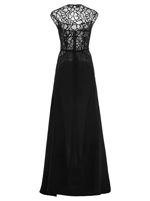 HARITHAND Tatjana Lace-detailed Silk Gown - Black