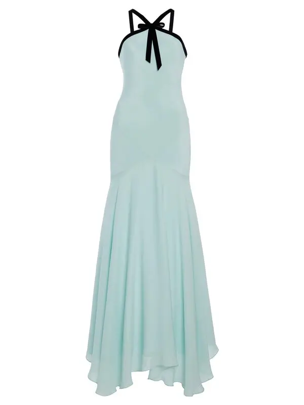 RODARTE Bow-detailed Silk Crepe And Georgette Halter Gown - Blue