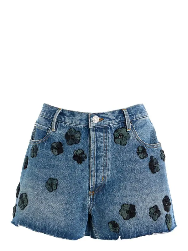 FRAME The Hang Embellished Denim Shorts - Dark Wash