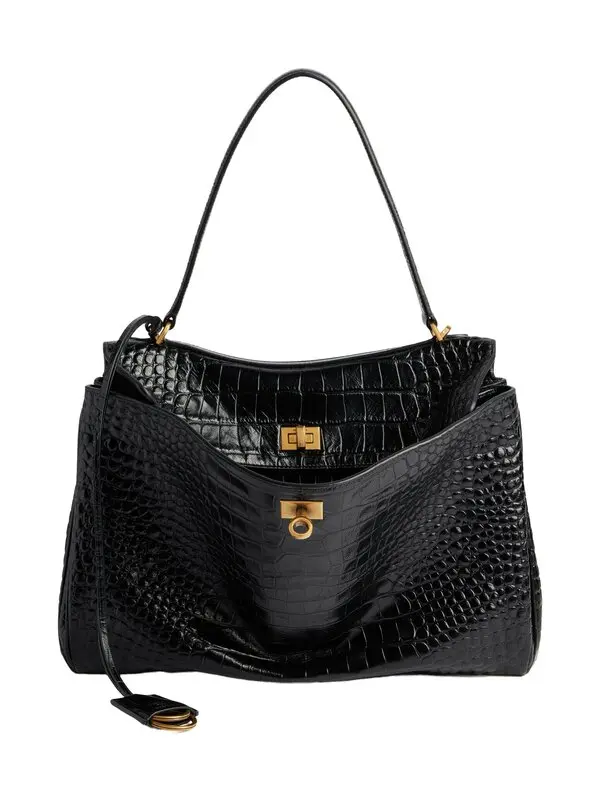 Balenciaga Rodeo Medium Croc-effect Leather Top Handle Bag - Black